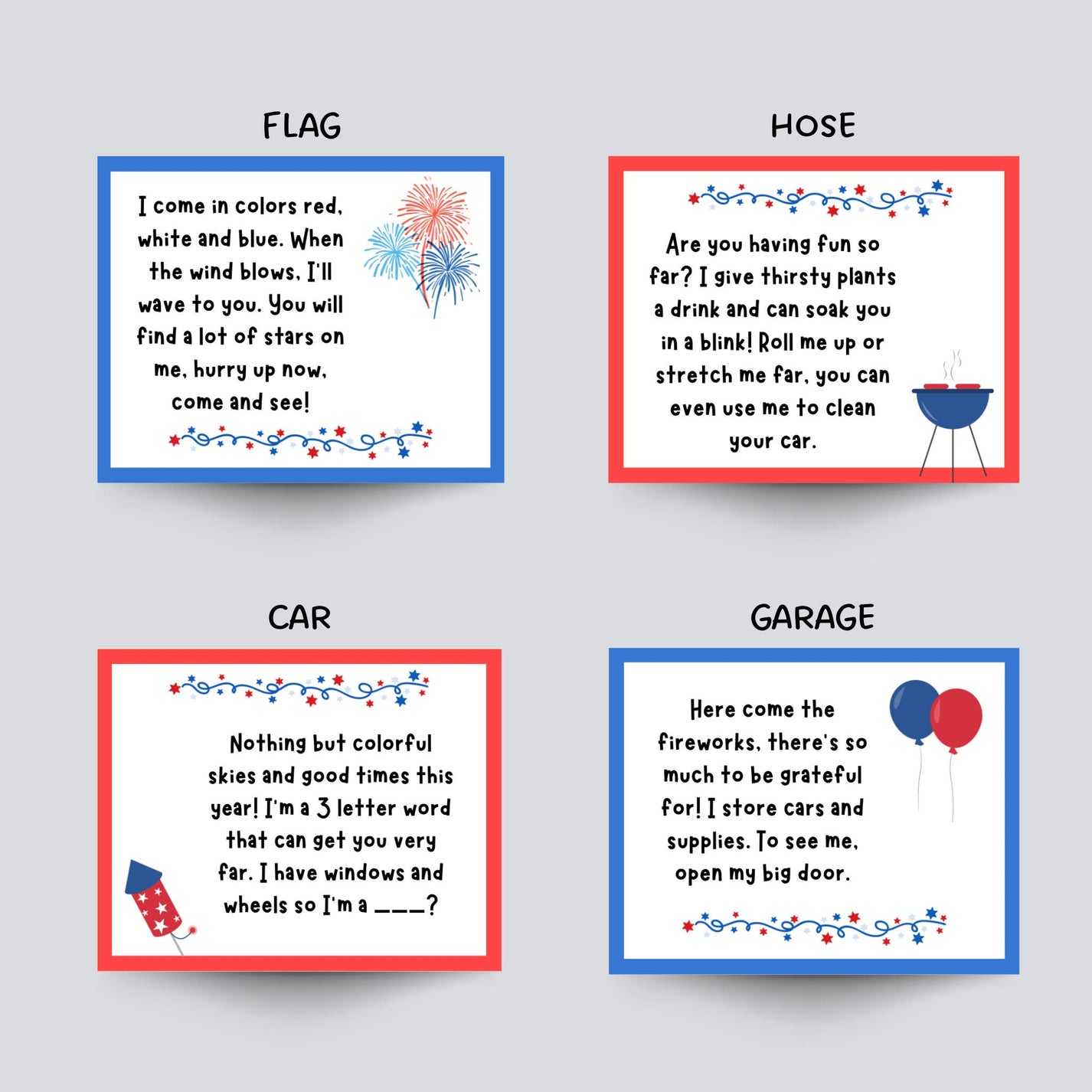 4th of July Treasure Hunt Printable, Kids Outdoor Scavenger Hunt Clues ...