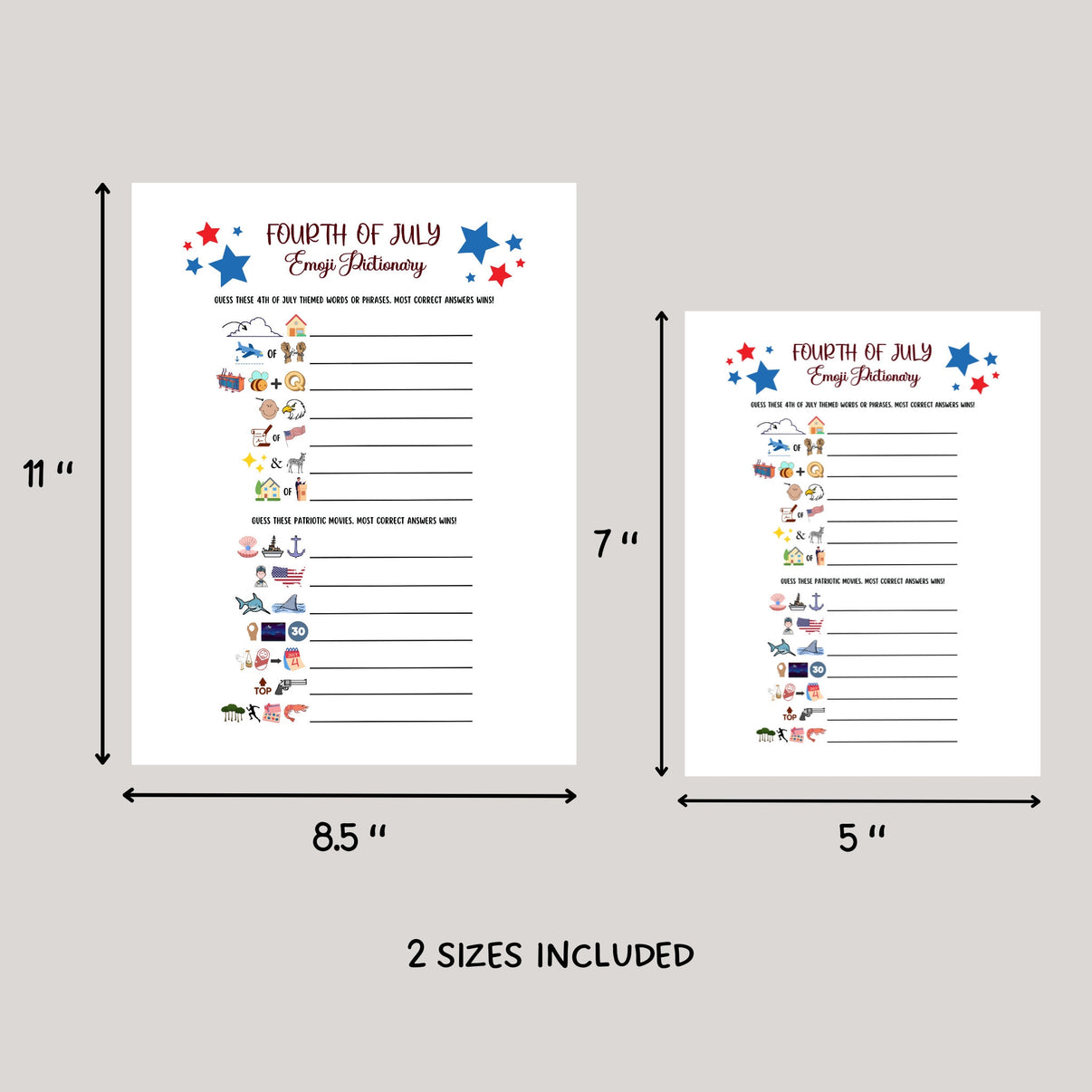 July 4th Emoji Pictionary Game Printable, Independence Day Party Famil ...
