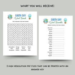 Earth Day Word Search & Word Scramble Game Printable Activity for Kids ...