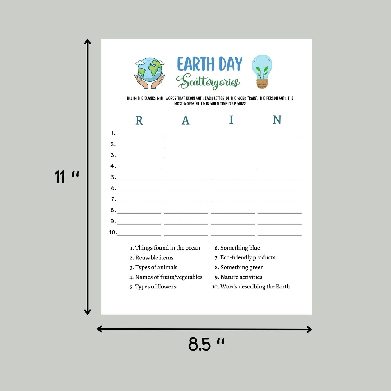 Earth Day Trivia & Scattergories Game Printable Activity for Kids & Ad ...