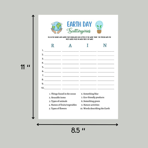 Earth Day Trivia & Scattergories Game Printable Activity for Kids & Ad ...