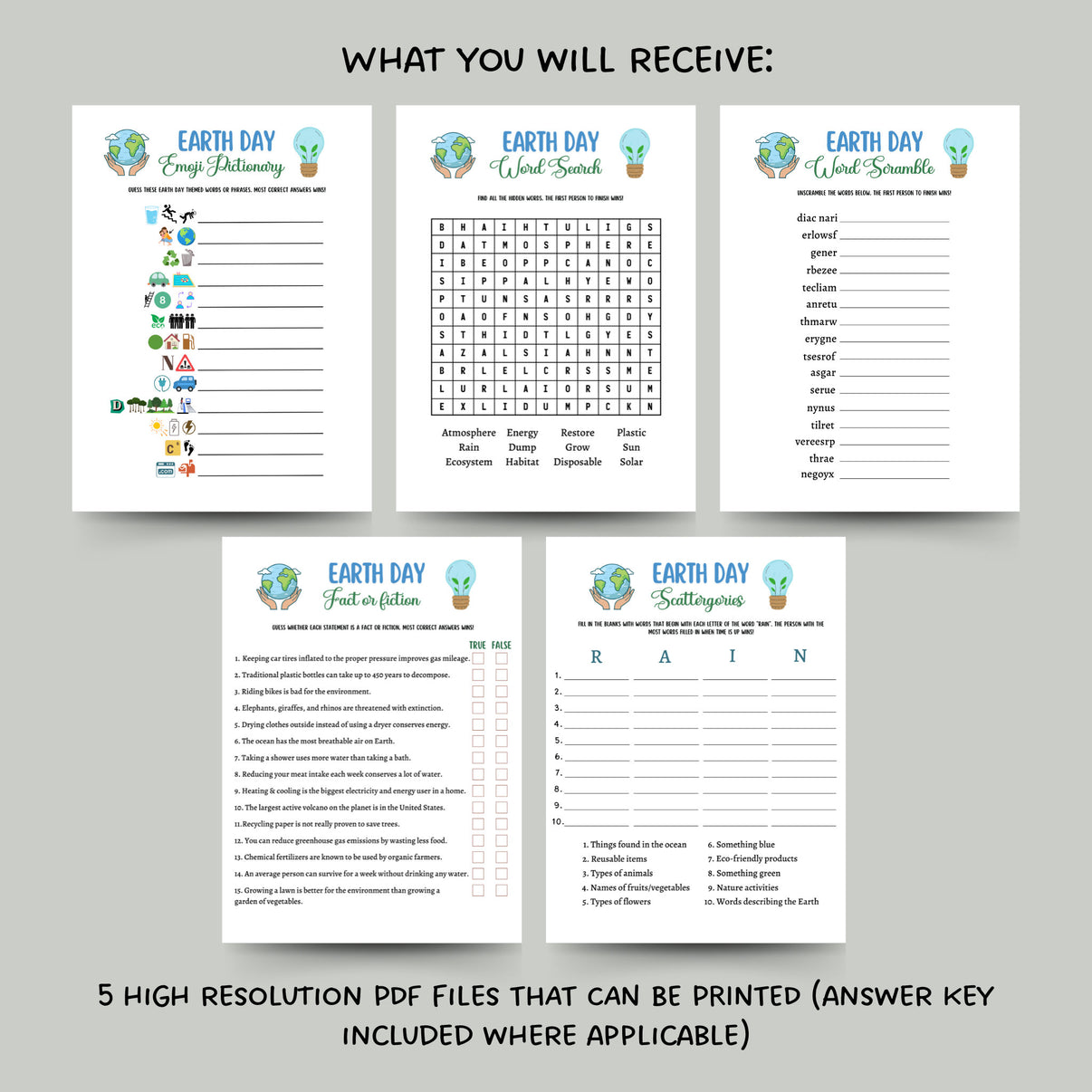 Earth Day Games Printable, Environmental Activity for Kids & Adults ...