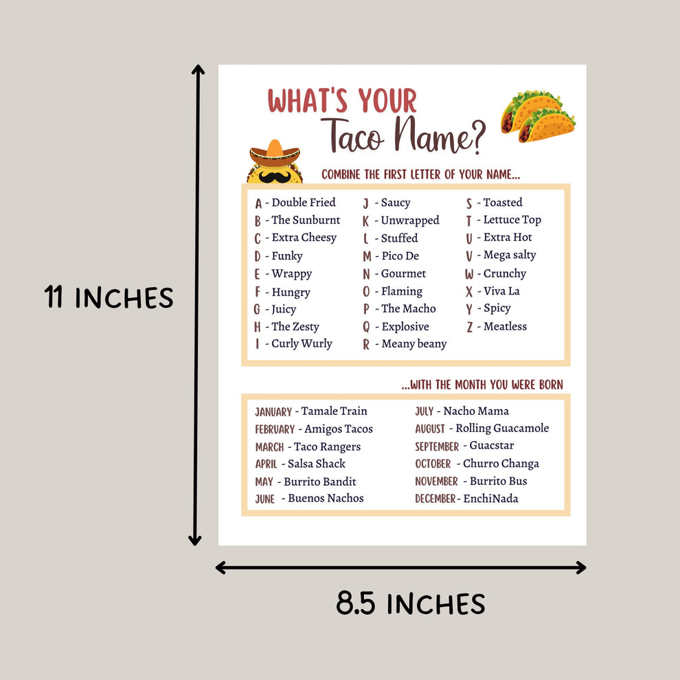 What's Your Taco Name Game Printable, Cinco De Mayo Party Fiesta Activ ...