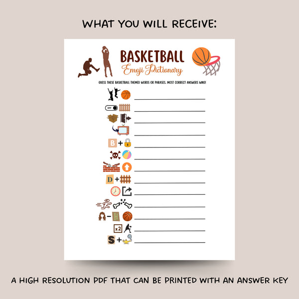 Basketball Emoji Pictionary Game Printable Activity For Kids & Adults ...