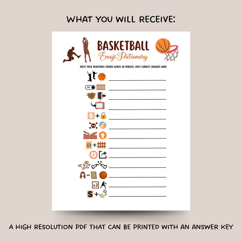 Basketball Emoji Pictionary Game Printable Activity For Kids & Adults ...