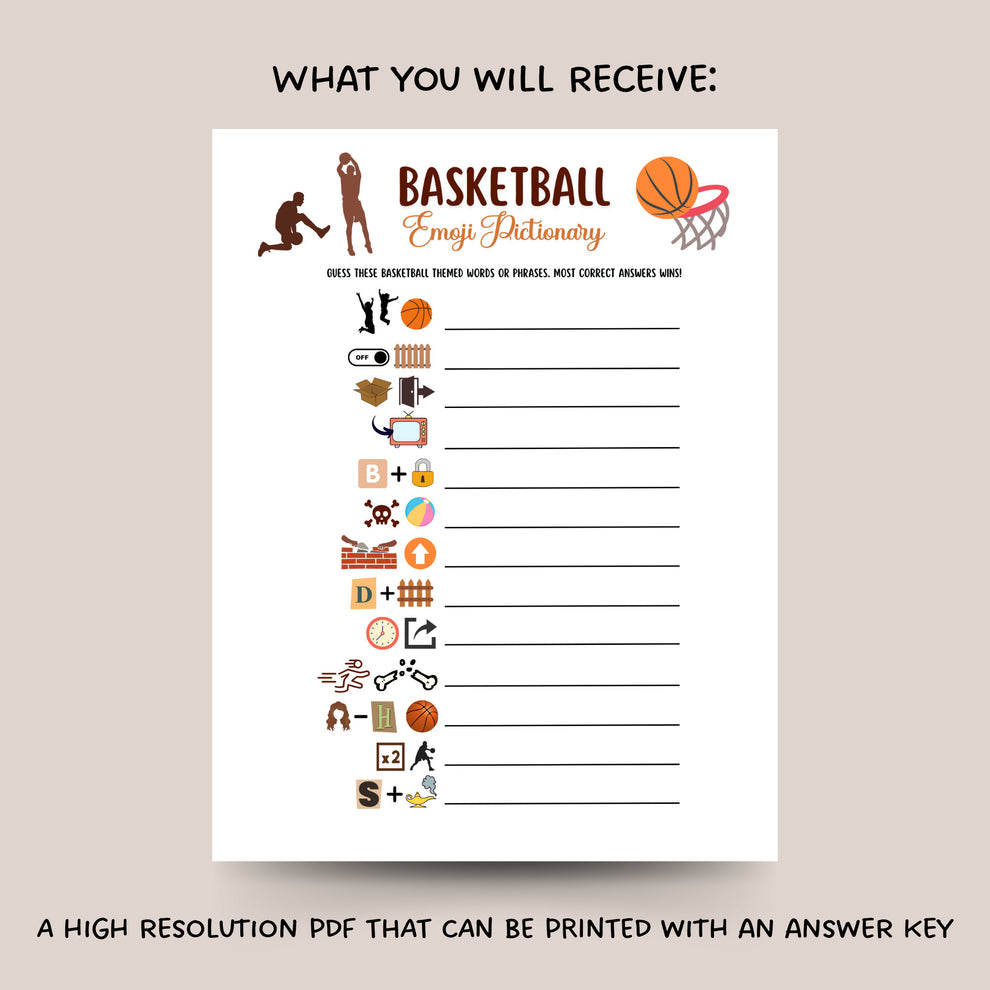 Basketball Emoji Pictionary Game Printable Activity For Kids & Adults ...