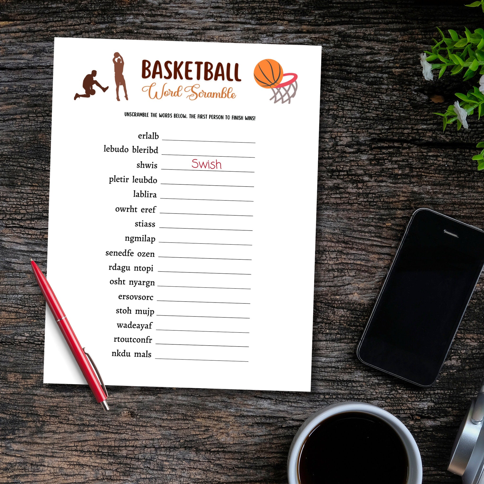 Basketball Word Scramble Game Printable, Tailgate Party Activity Adult ...