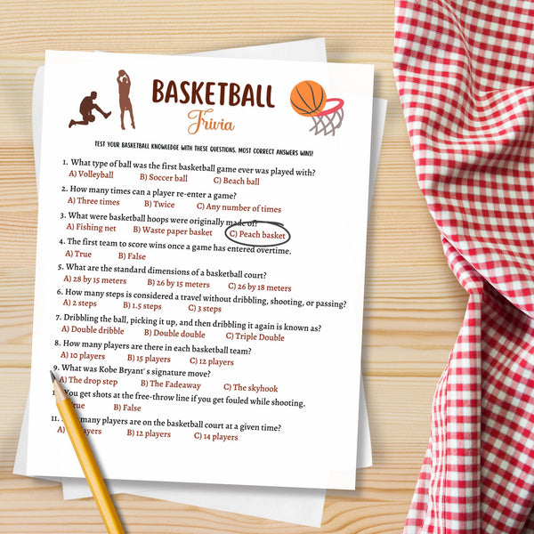 Basketball Trivia Game Printable, Tailgate Party Activity Adults & Kid ...