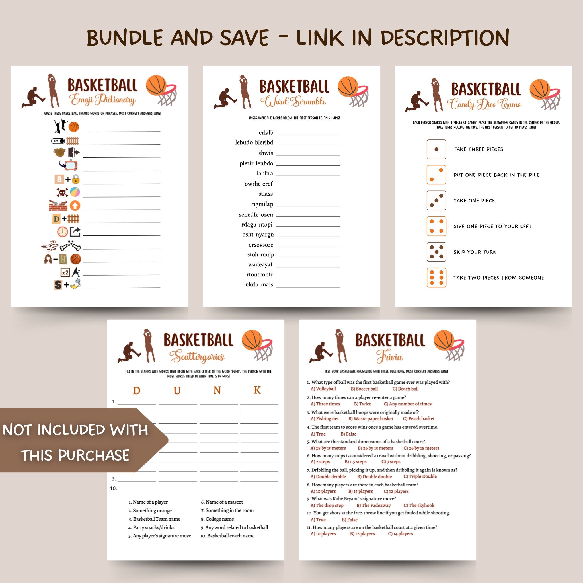 Basketball Word Scramble Game Printable, Tailgate Party Activity Adult ...
