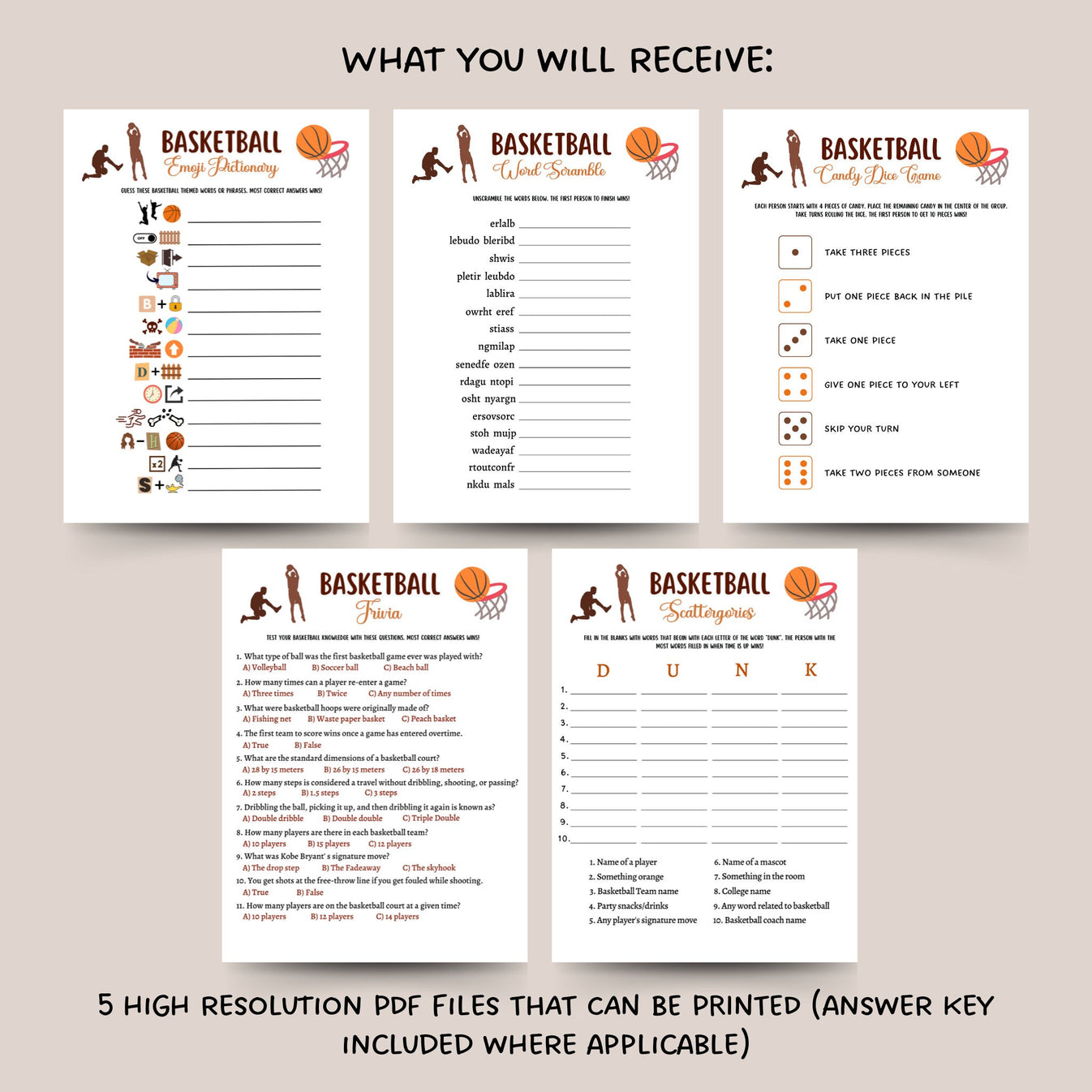 Basketball Party Games Printable, Tailgate Party Activity Adults & Kid ...