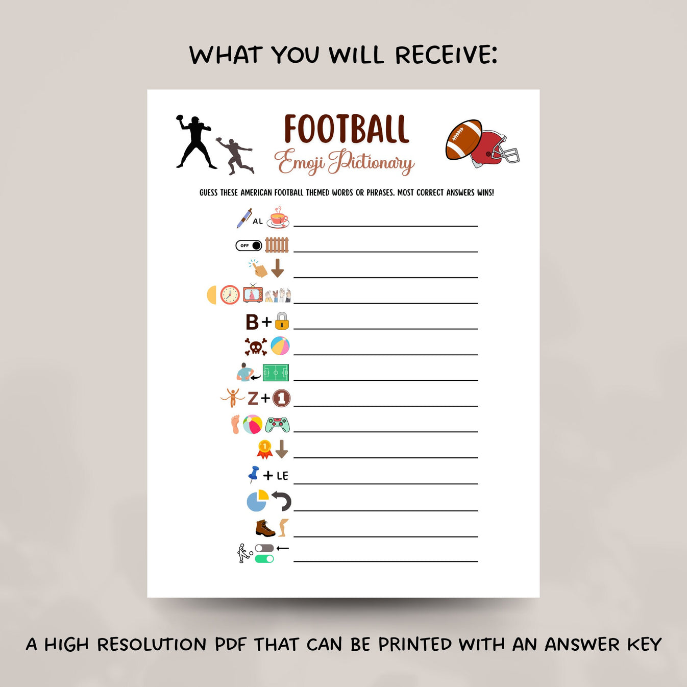 Football Emoji Pictionary Game Printable Activity For Kids & Adults ...