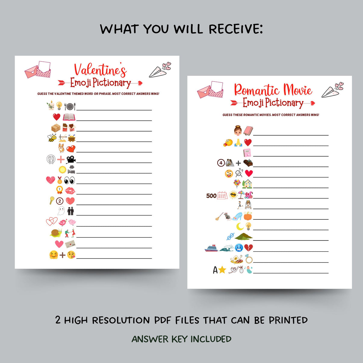 Valentines Day Emoji Pictionary Game Printable, Romantic Movie Emoji G ...