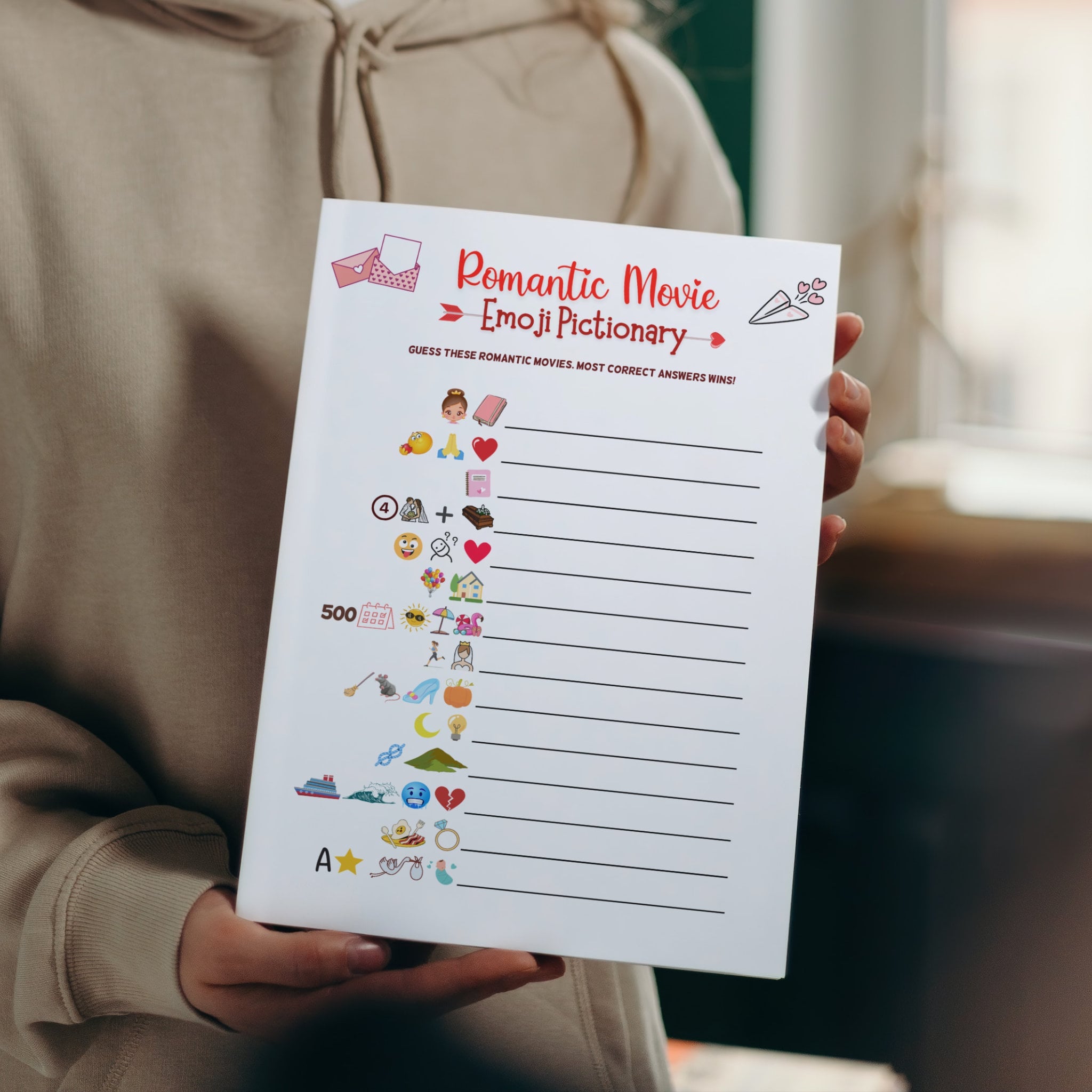 Valentines Day Emoji Pictionary Game Printable, Romantic Movie Emoji G ...