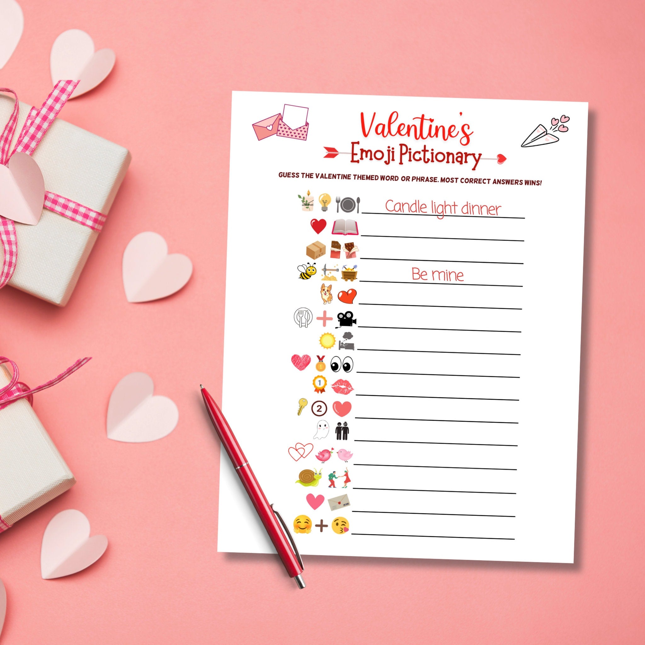 Valentines Day Emoji Pictionary Game Printable, Romantic Movie Emoji G ...