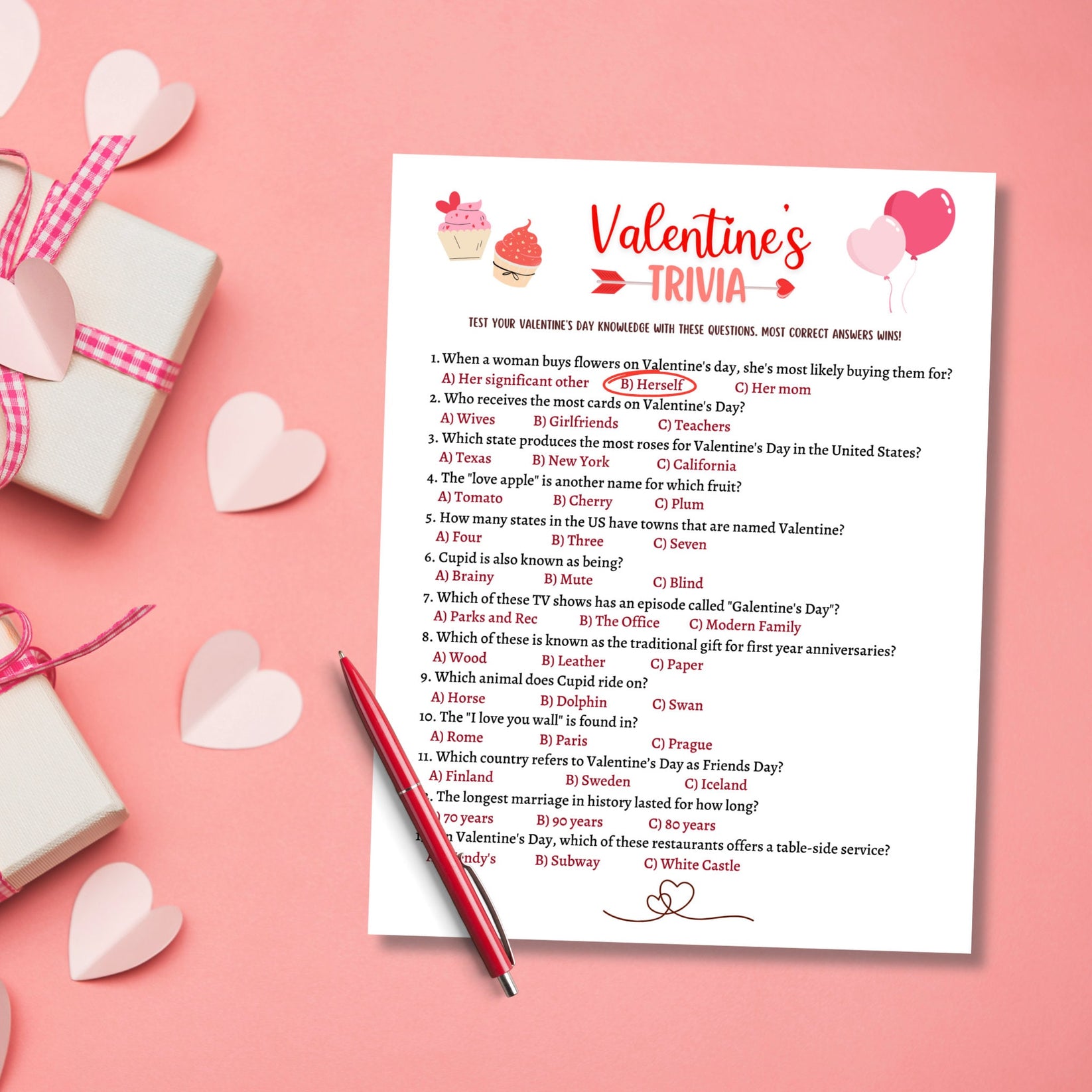 Valentines Day Trivia Game Printable, Fun Party Activity – Scribbled LLC