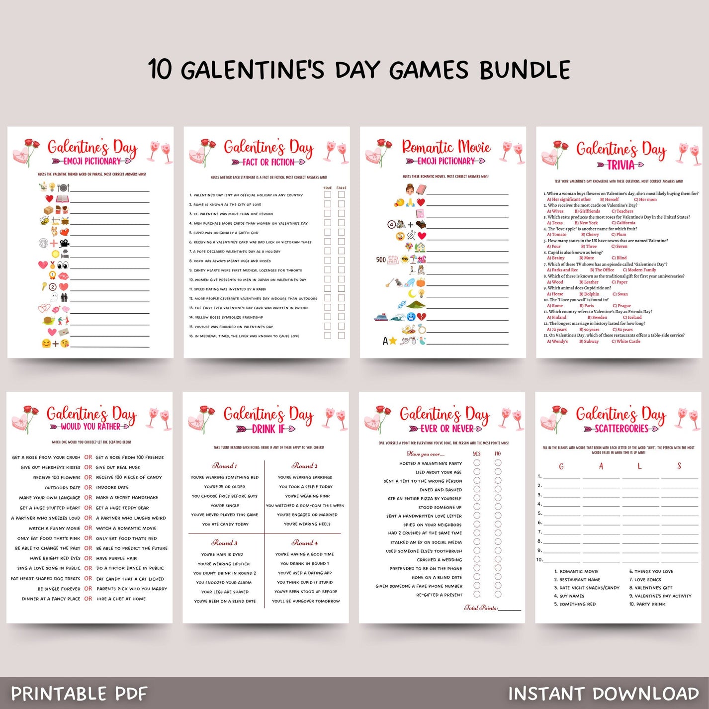 Galentines Day Games Printable, Ladies Night Game Ideas – Scribbled LLC