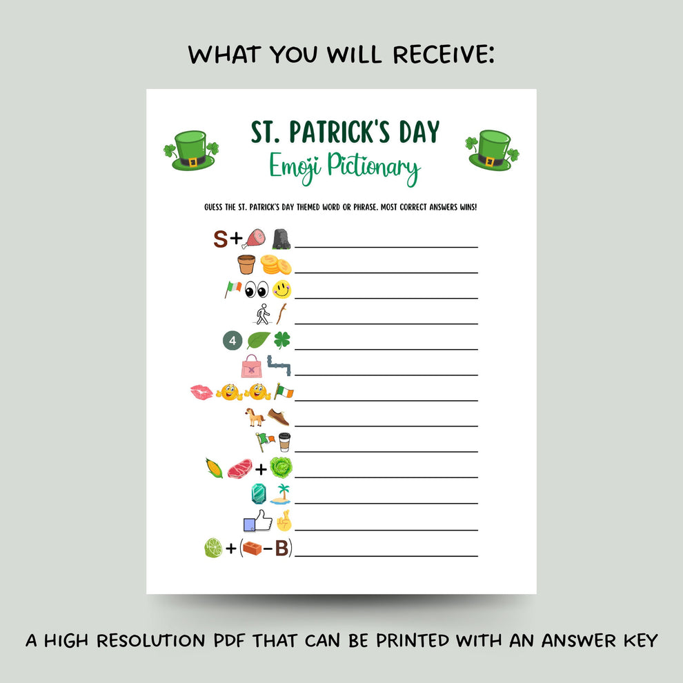St Patricks Day Emoji Pictionary Game Printable Activity Adults & Kids ...