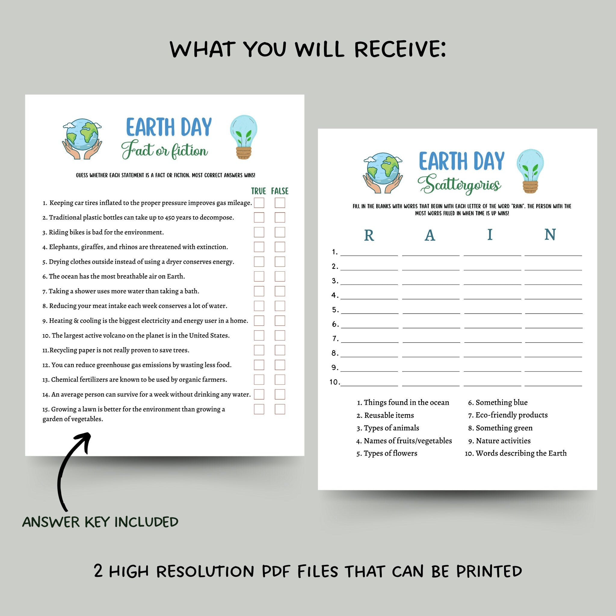 Earth Day Trivia & Scattergories Game Printable Activity for Kids & Ad ...