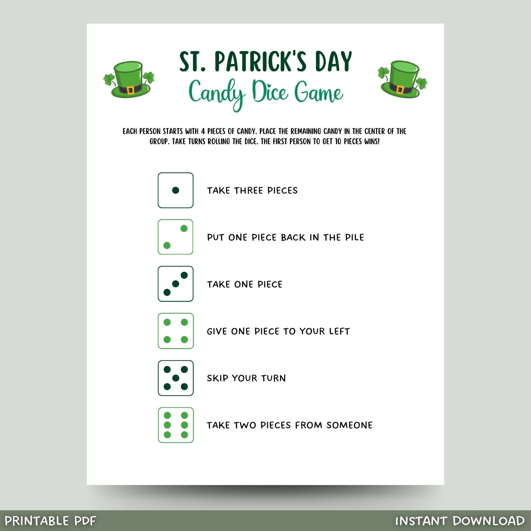 St Patricks Day Candy Dice Game Printable Activity Adults & Kids ...