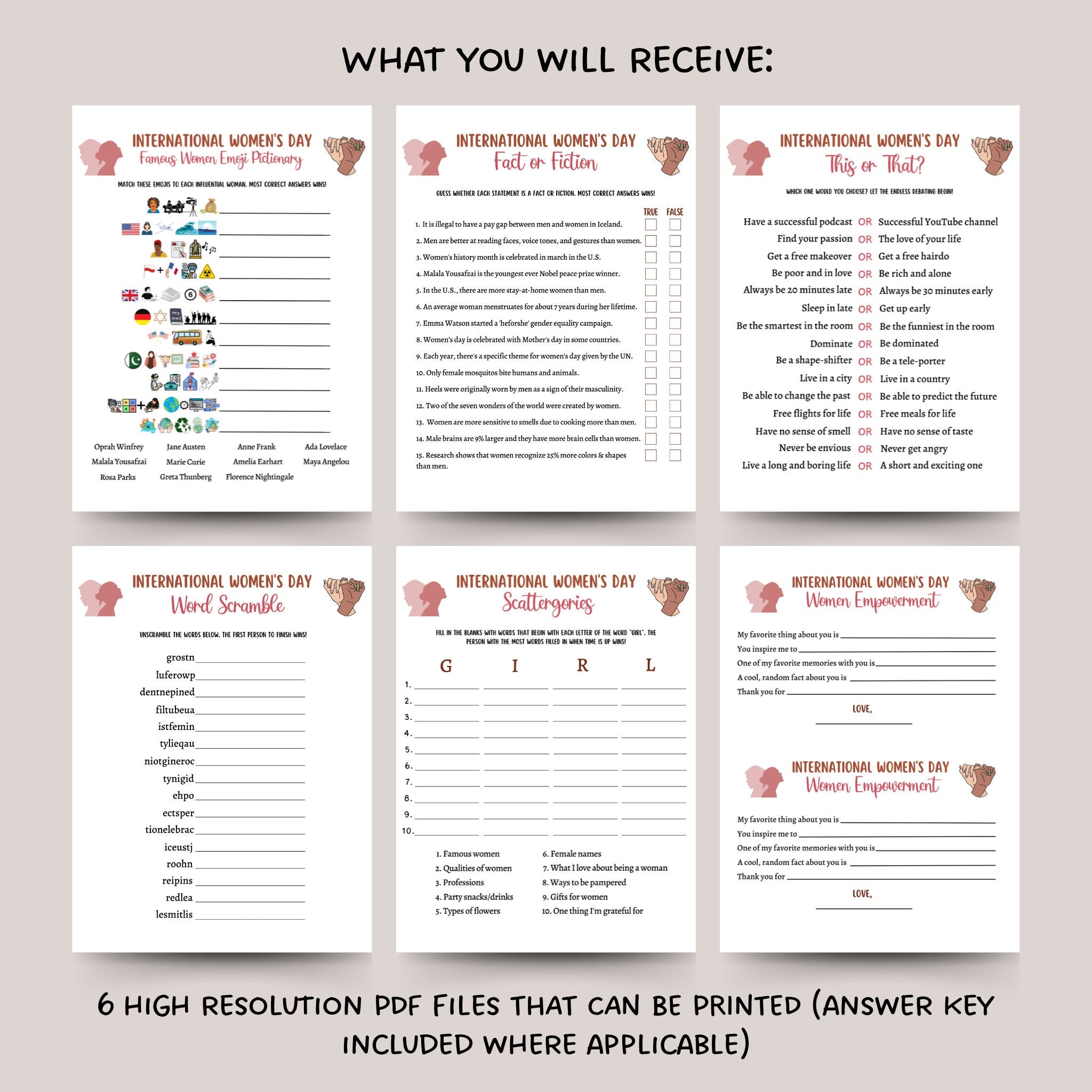 Womens Day Games Printable, Womens History Month Feminist Activity ...