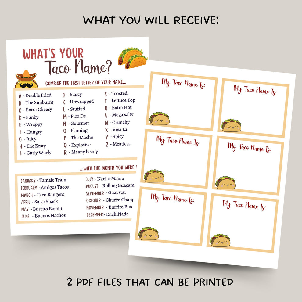 What's Your Taco Name Game Printable, Cinco De Mayo Party Fiesta Activ ...