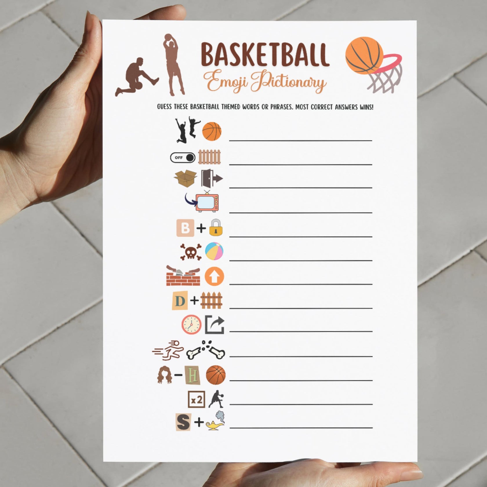 Basketball Emoji Pictionary Game Printable Activity For Kids & Adults ...