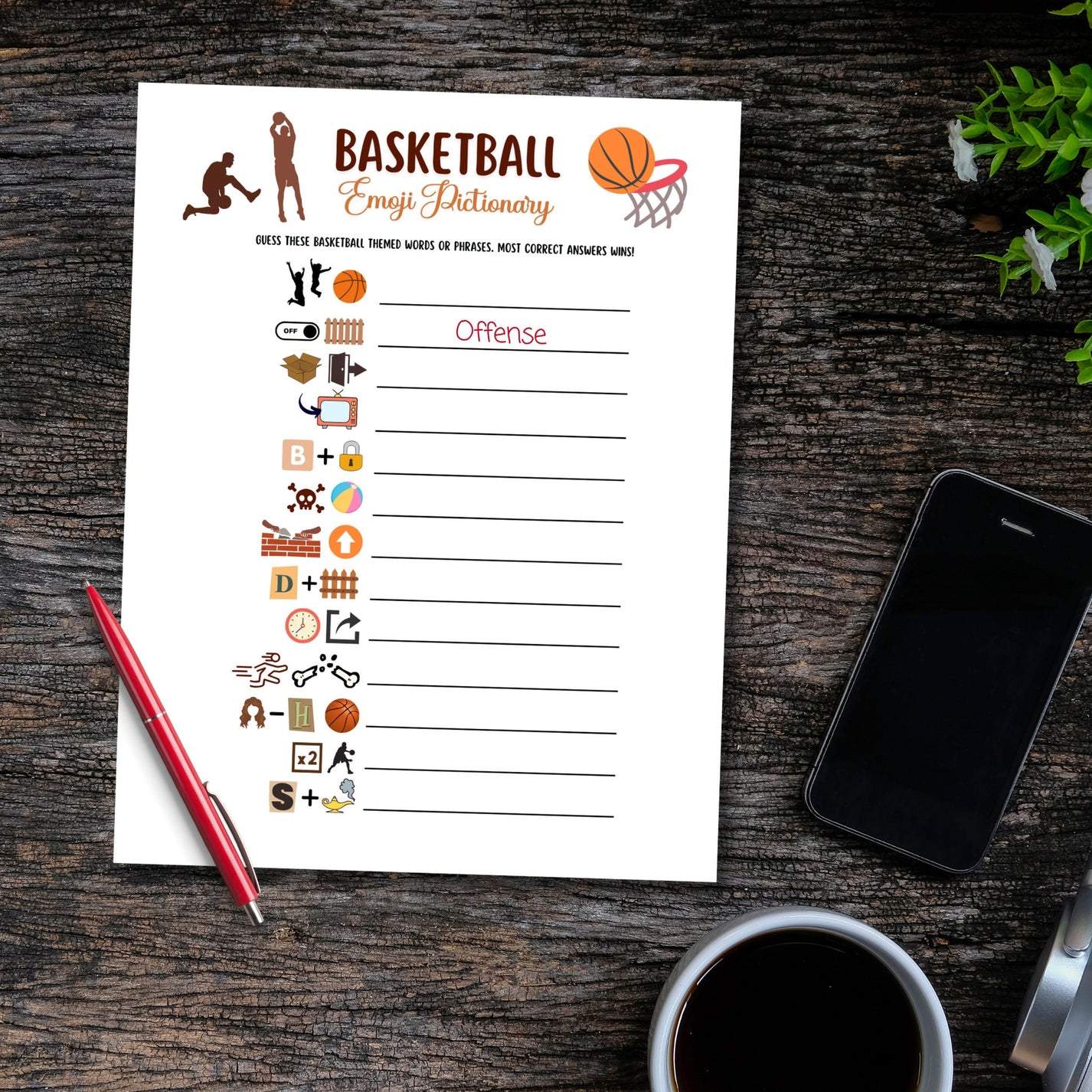 Basketball Emoji Pictionary Game Printable Activity For Kids & Adults ...
