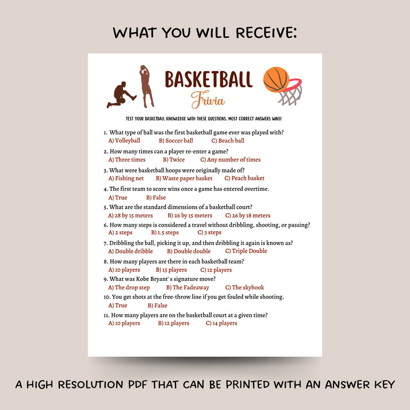 Basketball Trivia Game Printable, Tailgate Party Activity Adults & Kid ...