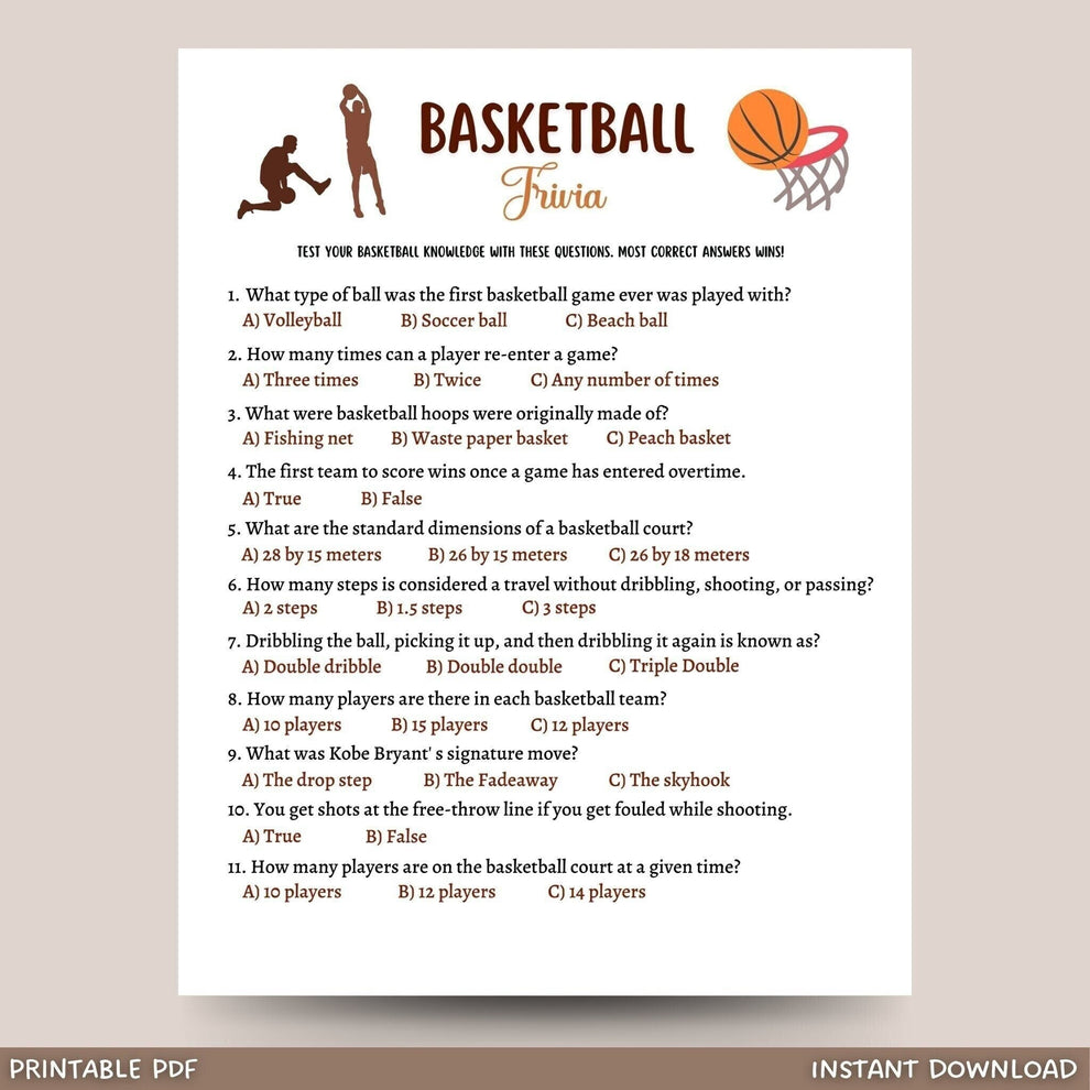 Basketball Trivia Game Printable, Tailgate Party Activity Adults & Kid ...