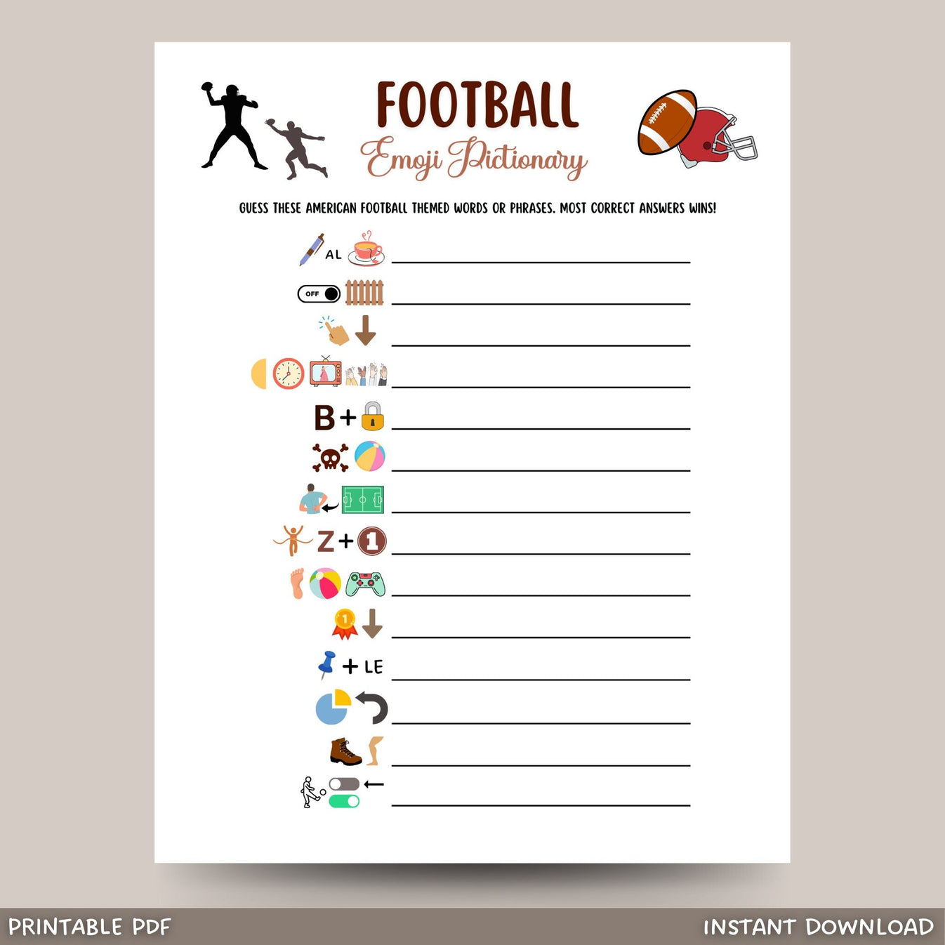 Football Emoji Pictionary Game Printable Activity For Kids & Adults ...