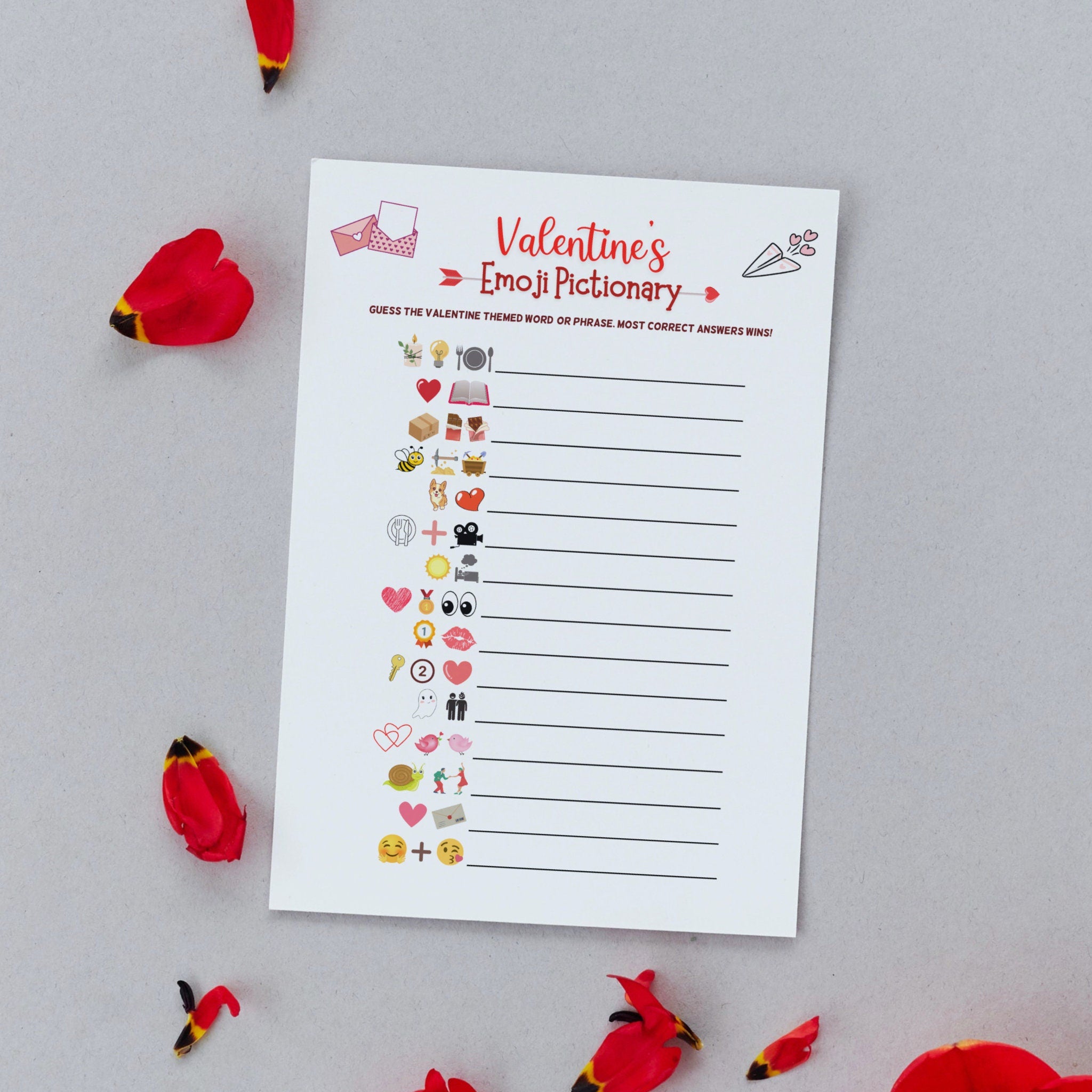 Valentines Day Emoji Pictionary Game Printable For Adults & Kids ...