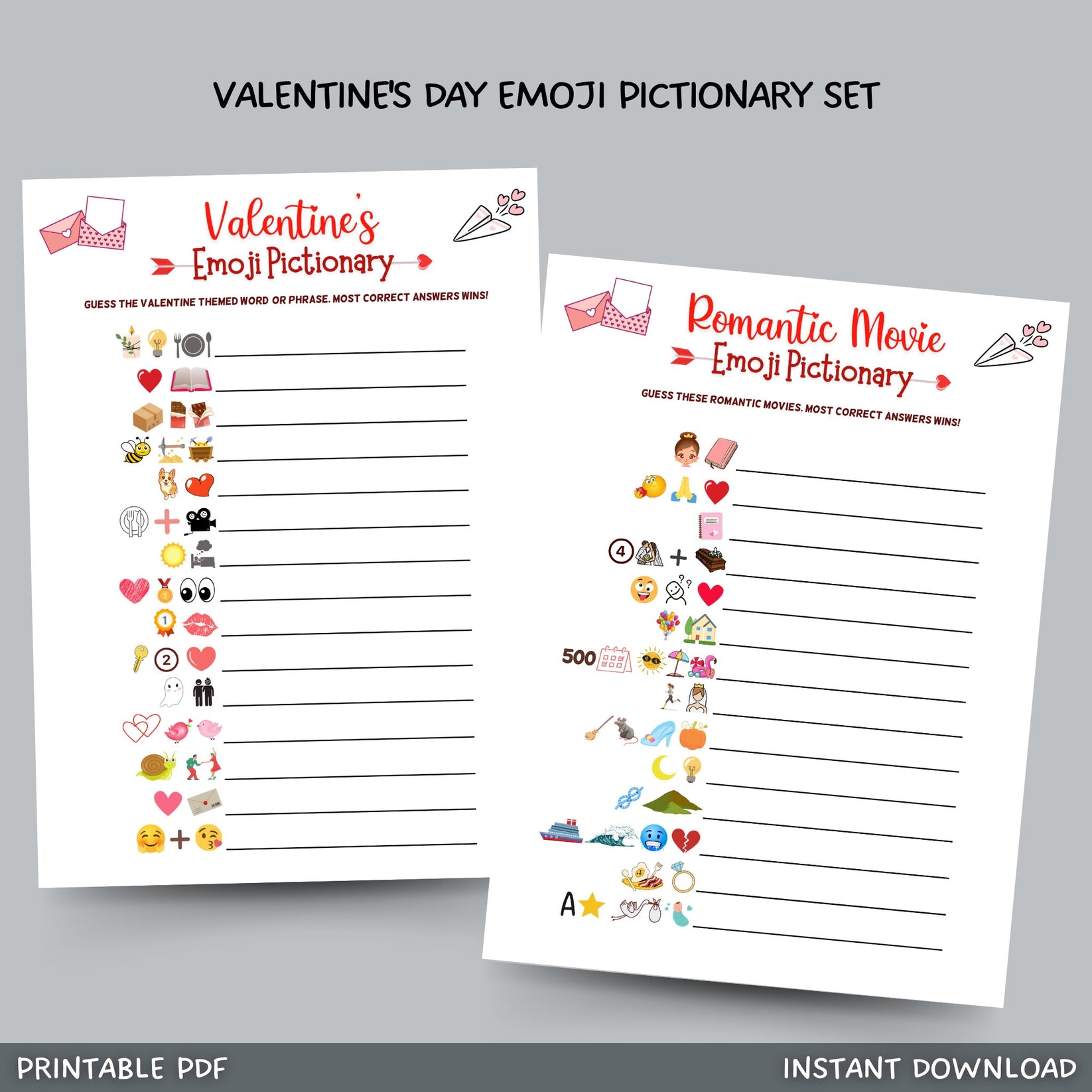 Valentines Day Emoji Pictionary Game Printable, Romantic Movie Emoji G ...