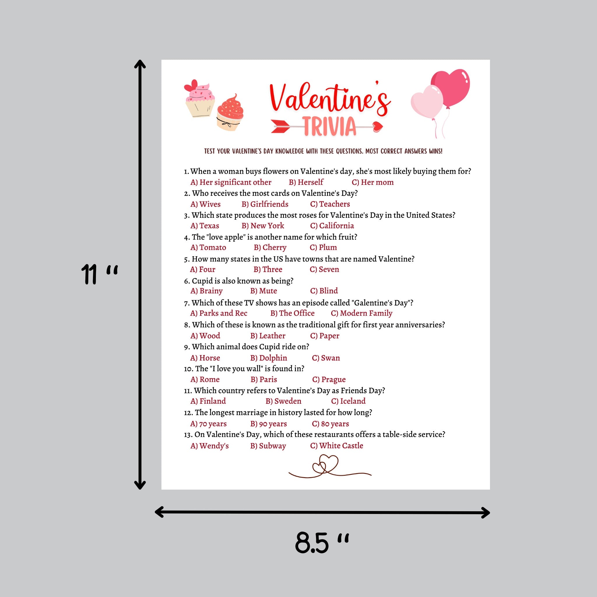 Valentines Day Trivia Game Printable, Fun Party Activity – Scribbled LLC