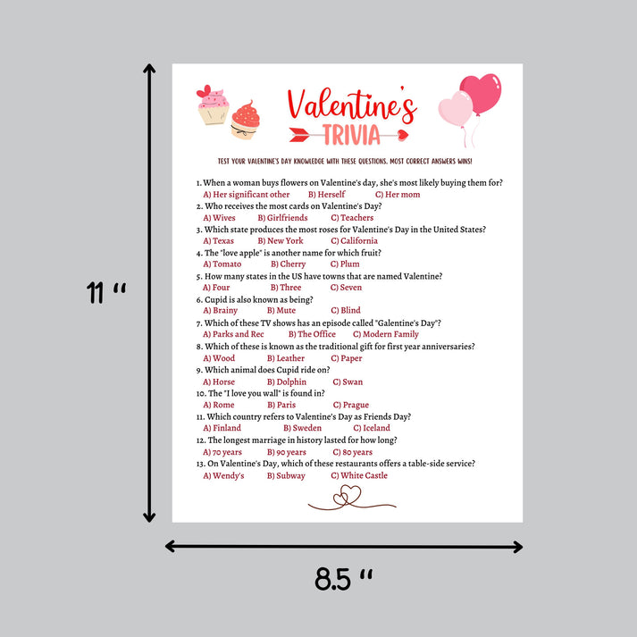 Valentines Day Trivia Game Printable, Fun Party Activity – Scribbled LLC