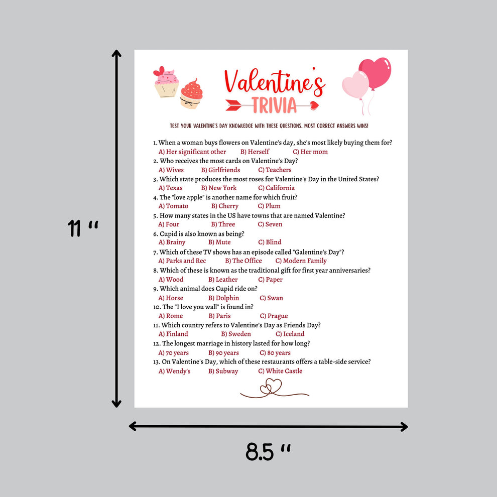Valentines Day Trivia Game Printable, Fun Party Activity – Scribbled LLC