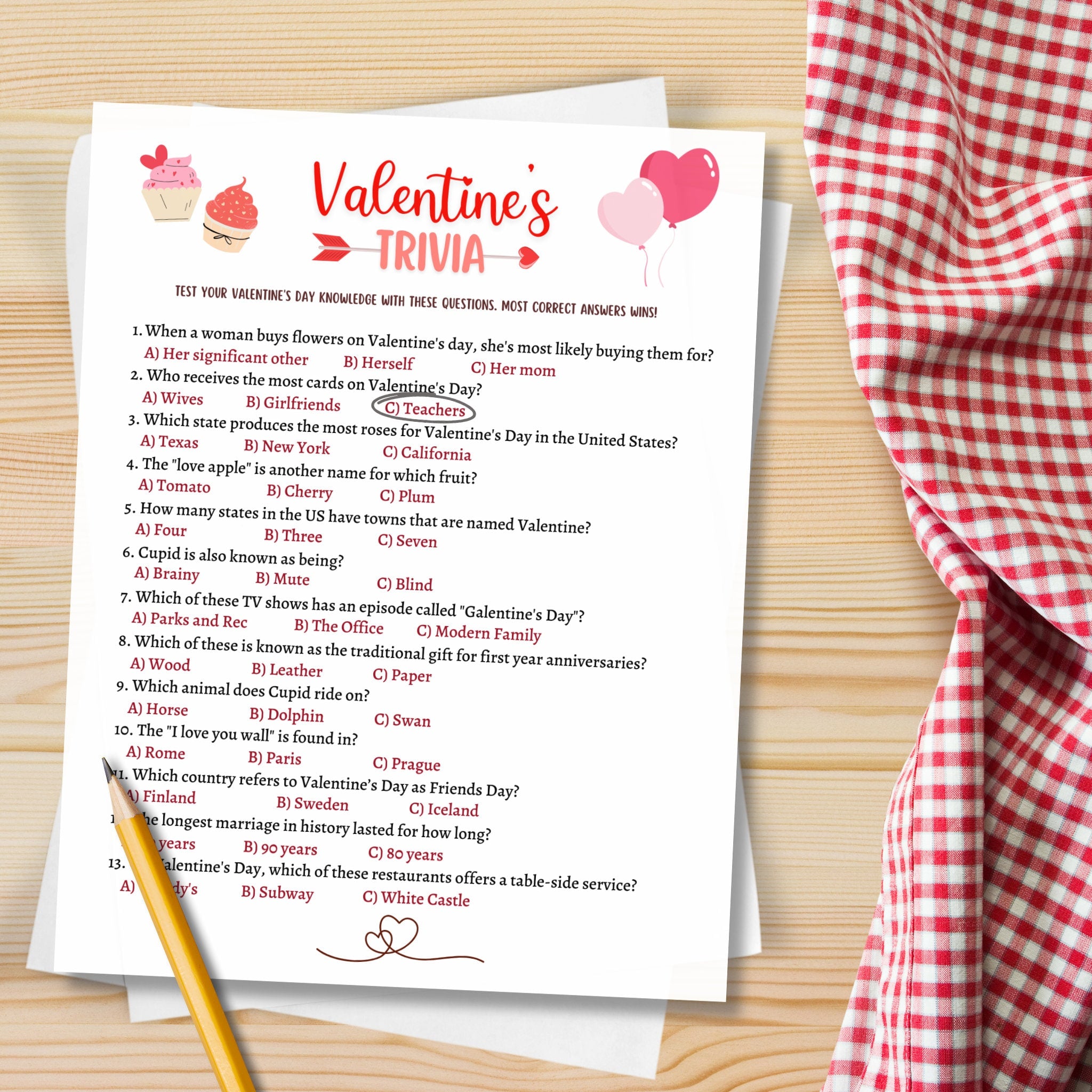 Valentines Day Trivia Game Printable, Fun Party Activity – Scribbled LLC