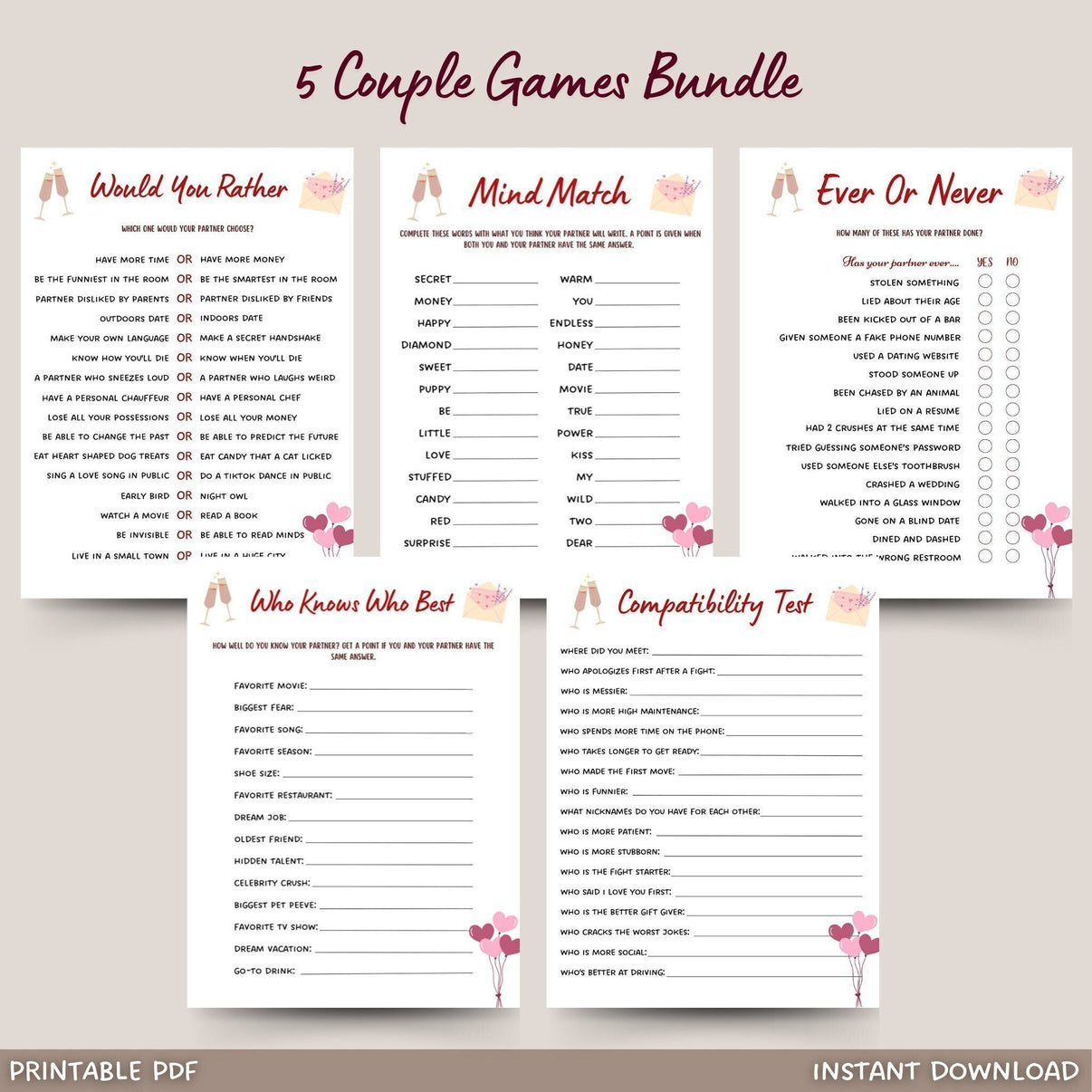 Couple Games Printable, Date Night Activity, Marriage Anniversary Part ...