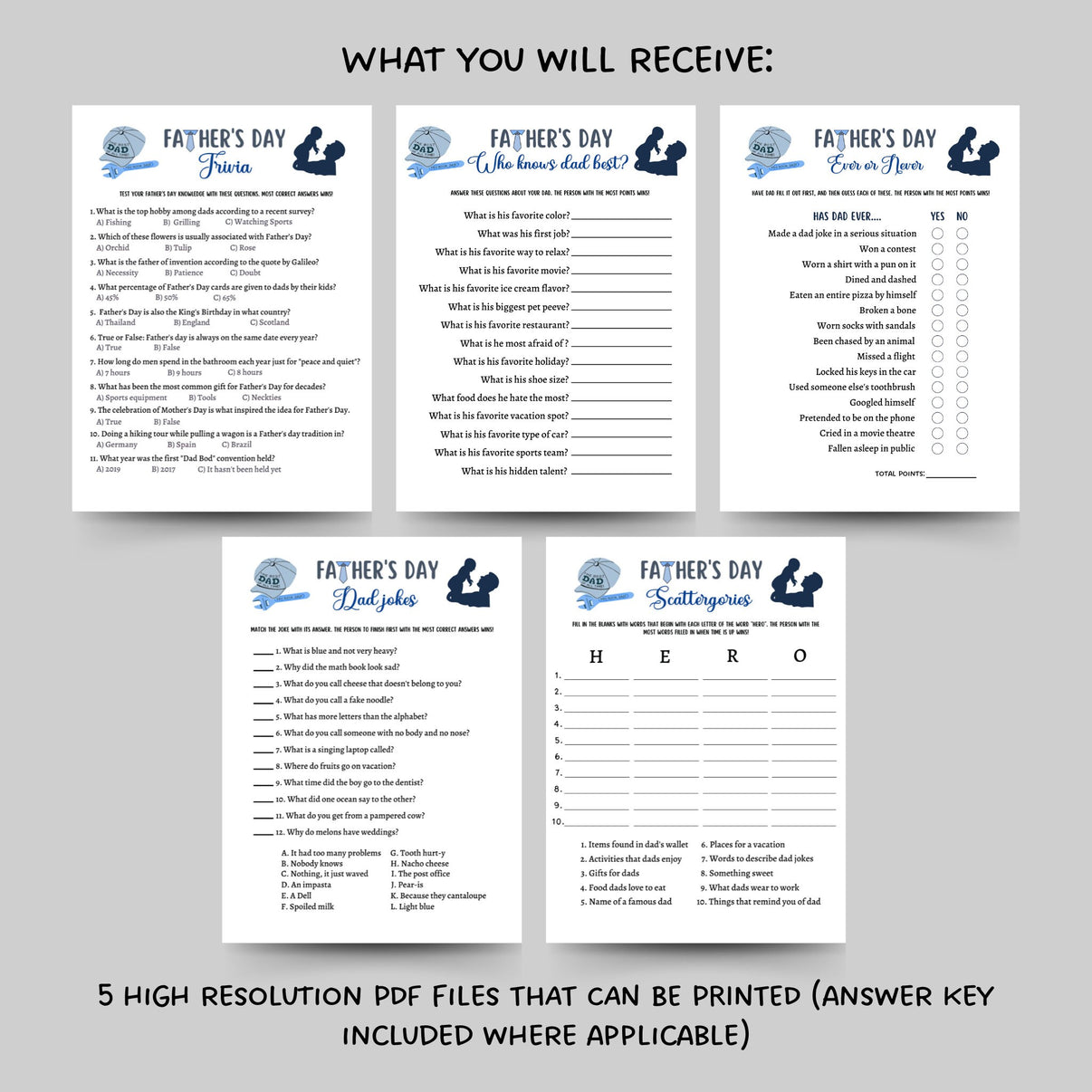 Fathers Day Game Bundle Kids & Adults, Party Activity Ideas – Scribbled LLC