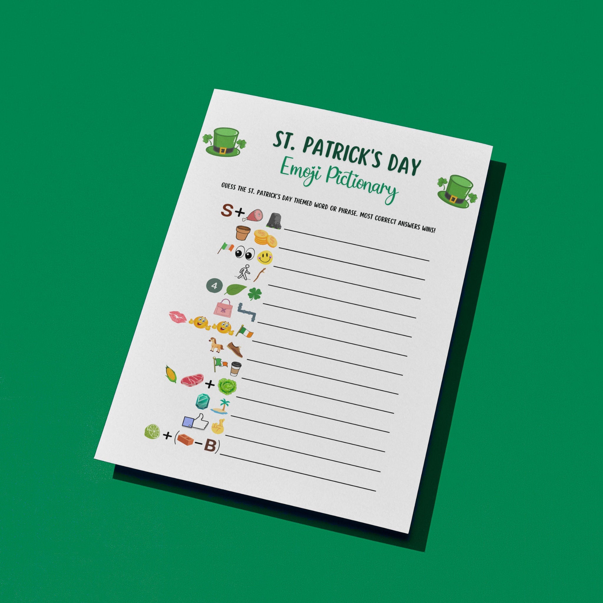 St Patricks Day Emoji Pictionary Game Printable Activity Adults & Kids ...