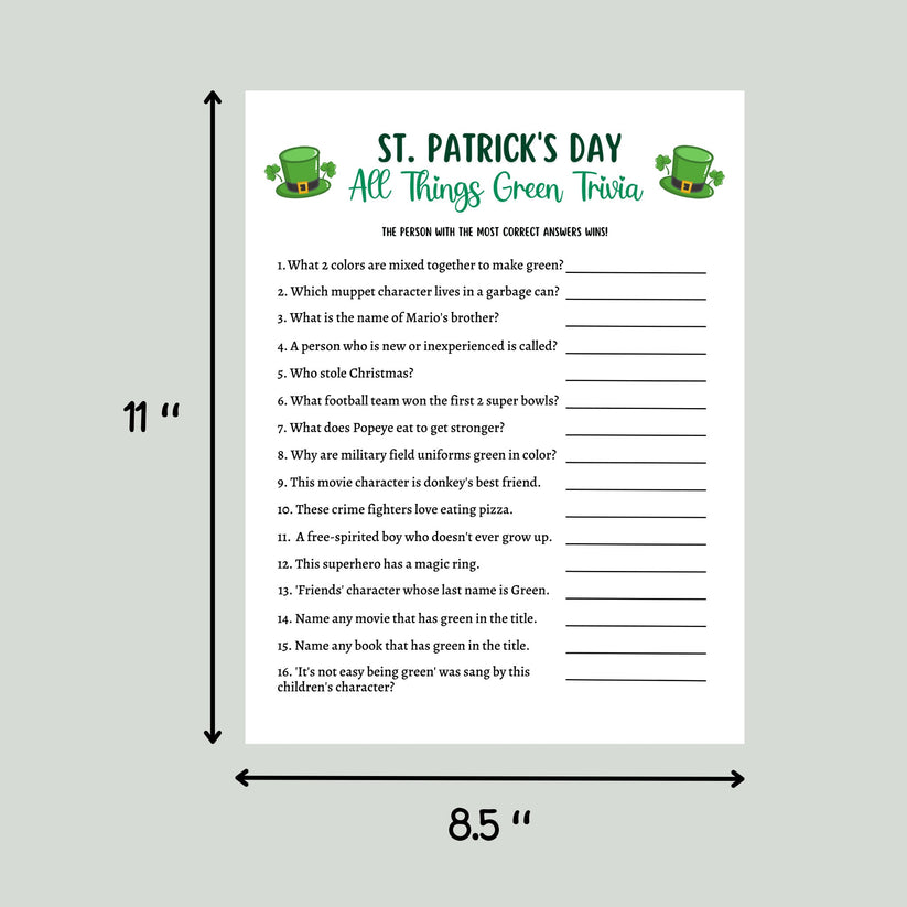 St Patricks Day Green Trivia Game Printable Activity Adults & Kids ...