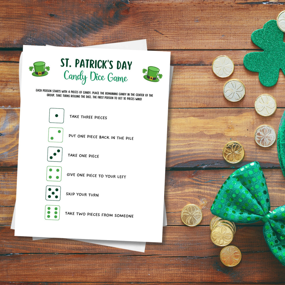 St Patricks Day Candy Dice Game Printable Activity Adults & Kids ...