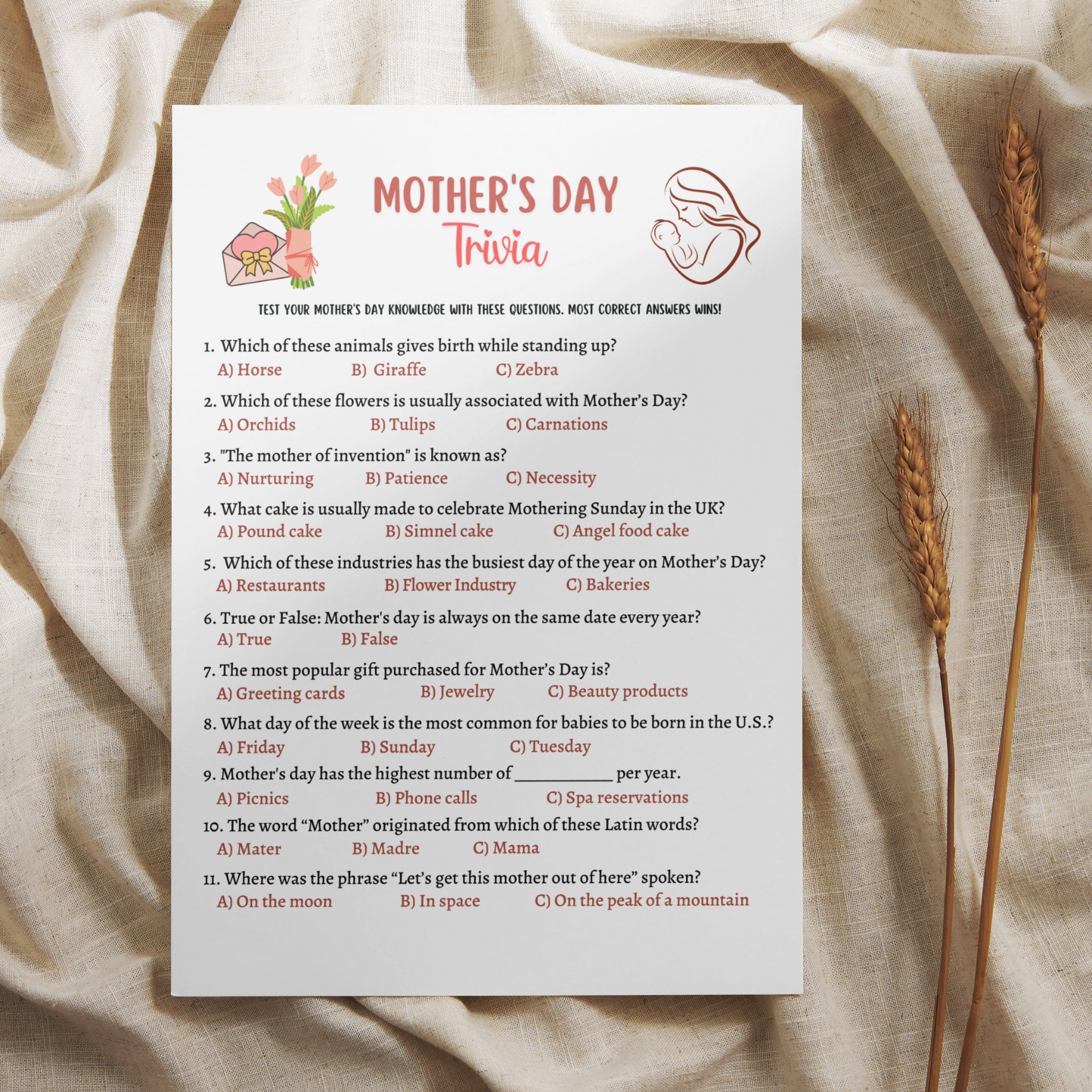 Mother's Day Trivia Game, Party Activity Idea Kids & Adults – Scribbled LLC