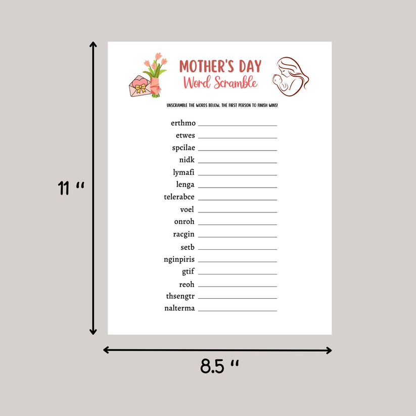Mothers Day Party Word Games Printable for Kids & Adults – Scribbled LLC