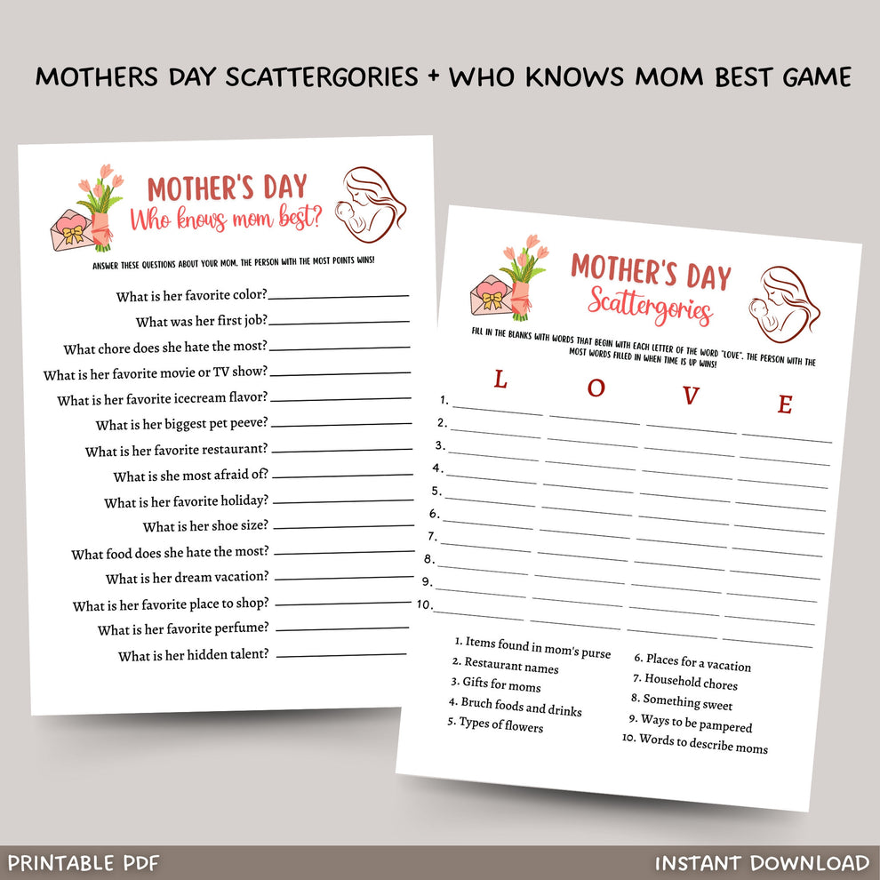 Mothers Day Party Game Kids & Adults, Classroom/ Family Activity Idea ...