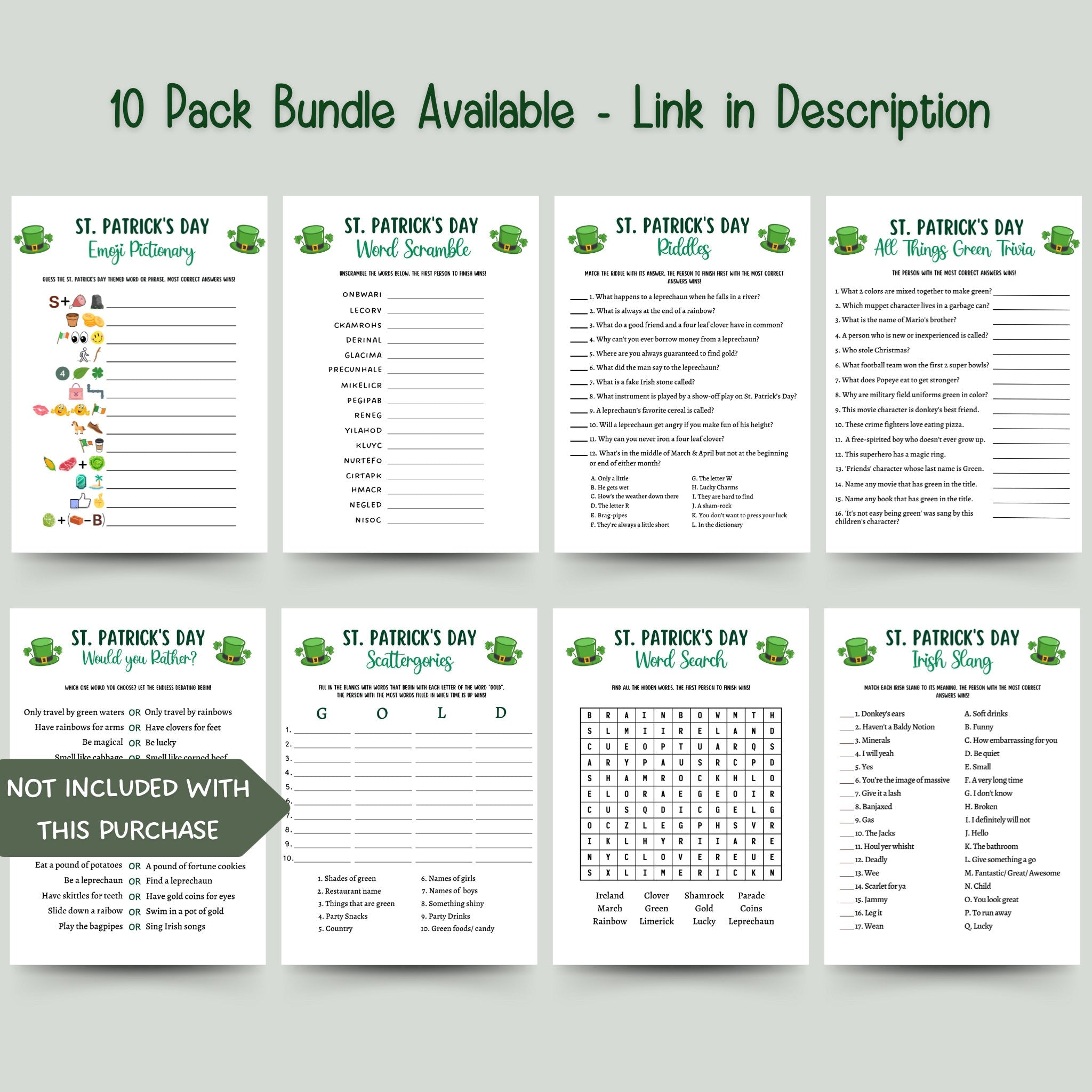 St Patricks Day Green Trivia Game Printable Activity Adults & Kids ...