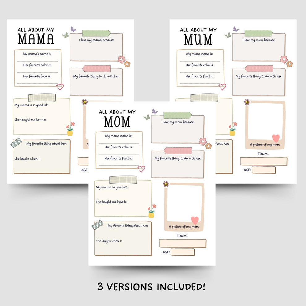 All About My Mom Survey Printable, Mothers Day Gift Idea – Scribbled LLC
