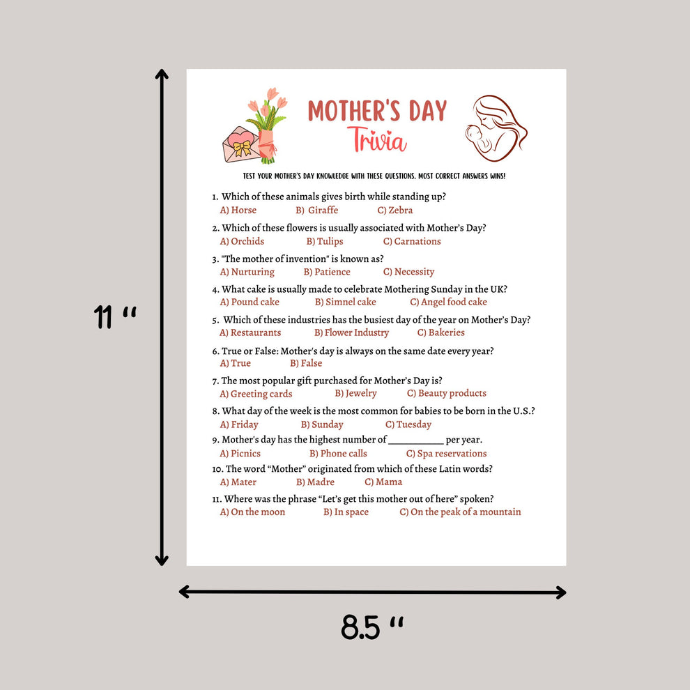 Mother's Day Trivia Game, Party Activity Idea Kids & Adults – Scribbled LLC
