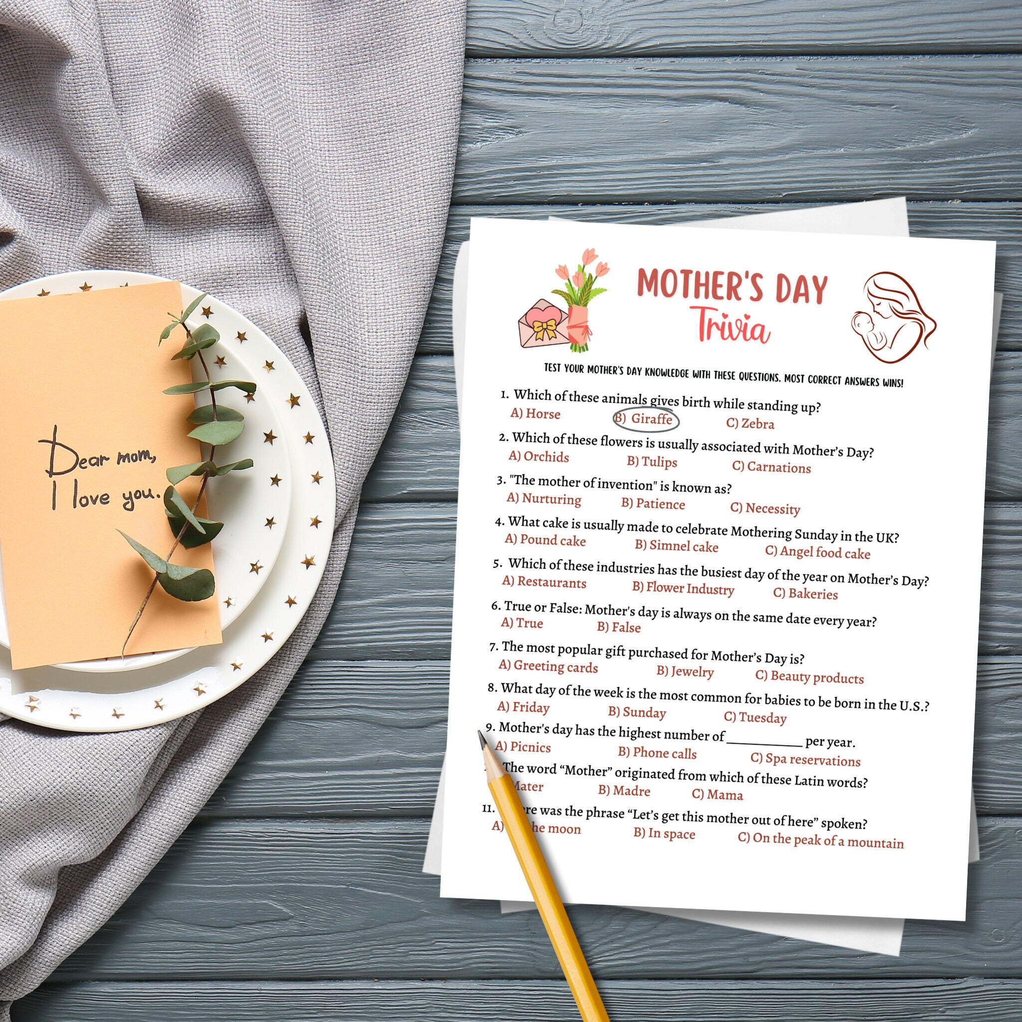 Mother's Day Trivia Game, Party Activity Idea Kids & Adults – Scribbled LLC