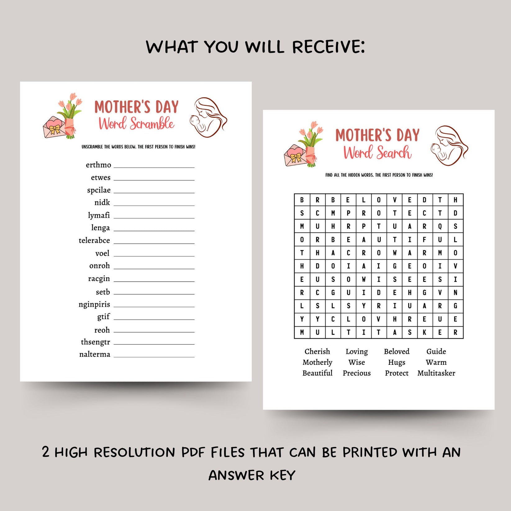 Mothers Day Party Word Games Printable for Kids & Adults – Scribbled LLC