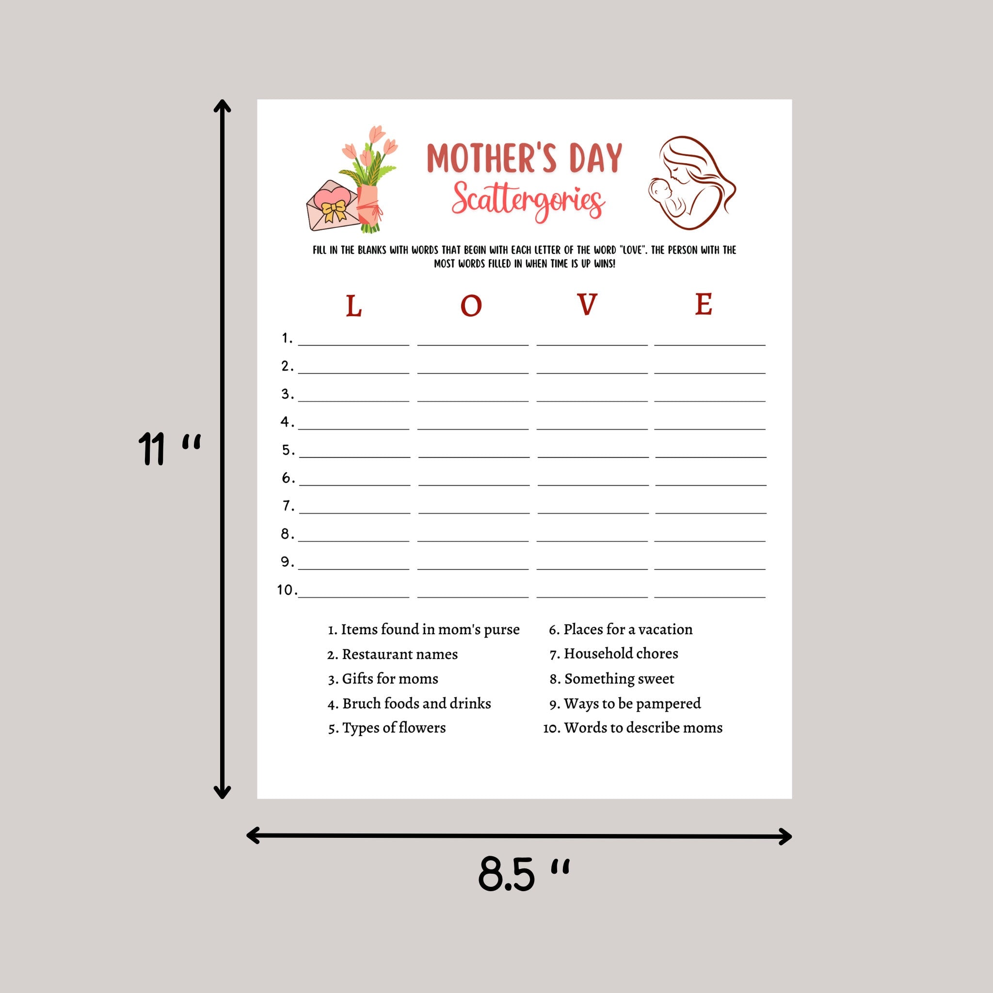 Mothers Day Party Game Kids & Adults, Classroom/ Family Activity Idea ...